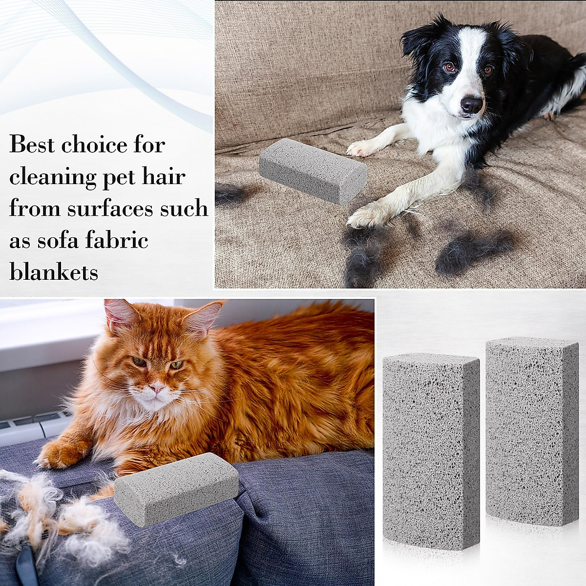 Loopeer 2 Pcs Pet Hair Remover Pumice Stone for Dog Cat Hair Removal Cleaning Pet Fur Stone 6 Inch Dog Fur Cleaning Tool for Car Interior Bedding Carpet Couch Furniture(3.74 x 2 x 1.6 in)