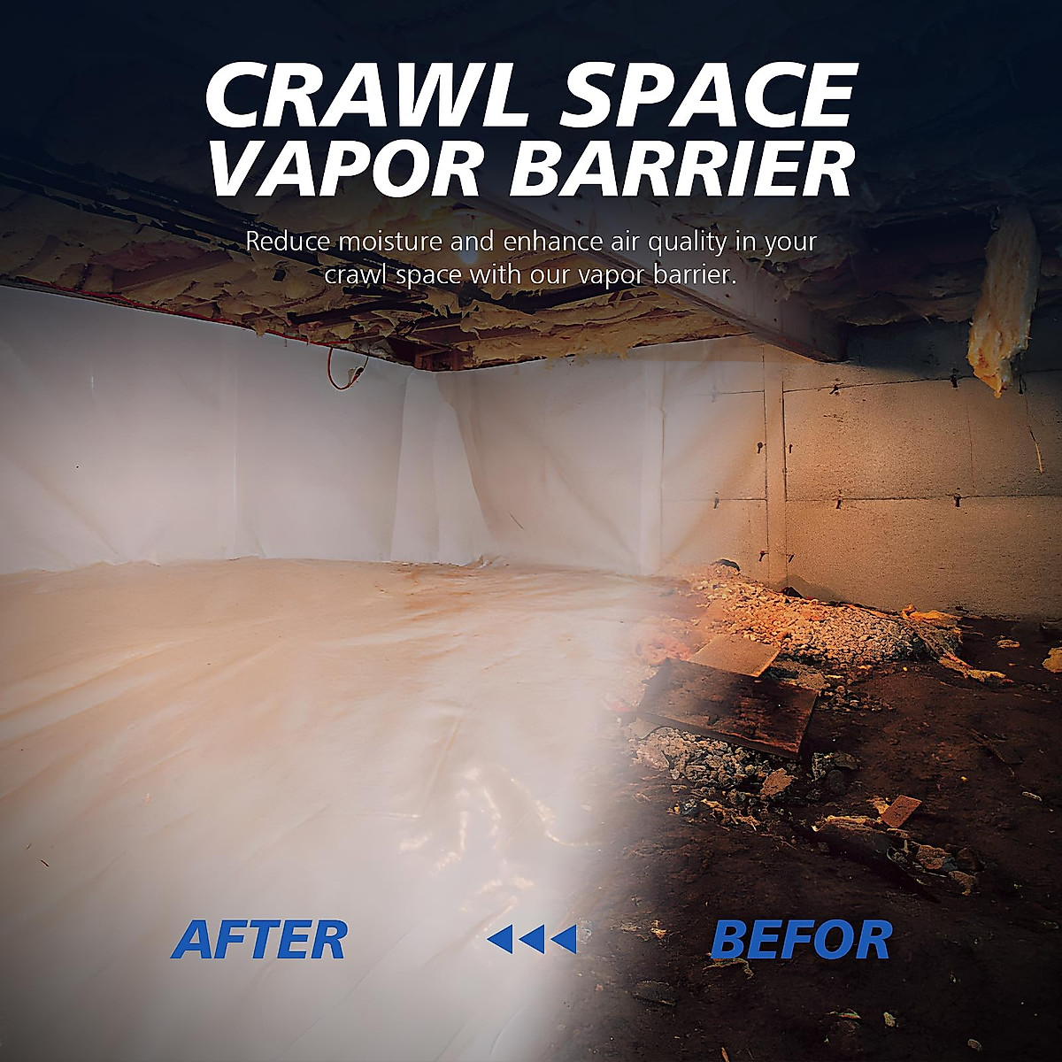 Crawl Space Vapor Barrier - 14 mil 10' x 50', Vapor Barrier for Crawlspace Encapsulation kit, Vapor Barrier Plastic Material, Crawlspace Liner, Heavy Duty Plastic sheeting, Black and White Panda Film