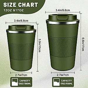 Insulated Coffee Tumblers with Flip Lid 12oz / 17oz, Stainless Steel Travel Coffee Mug Leak Proof, Vacuum Insulated Coffee Mug Thermos Cup, Keeps Cold and Hot for Coffee Tea