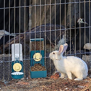 PStarDMoon Bunny Automatic Food Feeder& Water Dispenser & Rabbit Hay Feeder Bag, Gravity Auto Feeder Water Set for Small Dog Cat Small Animals Rabbit Chinchilla Guinea Pig Hedgehog Ferret (Blue)