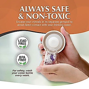 Almeara Crystal Water Bottle with Authentic Amethyst, Rose Quartz & Clear Quartz Removable Gemstones, Loose Leaf Tea Infuser - Relaxation, Healing & Spiritual Gifts for Women - Witchcraft Supplies