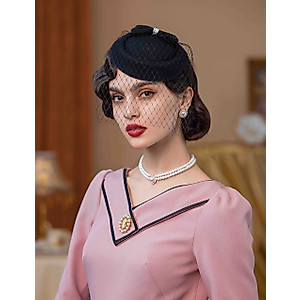 Zivyes Fascinators for Women Tea Party Hats Kentucky Derby 20s 50s Pillbox Hat Birdcage Veil for Funeral Janet Snakehole