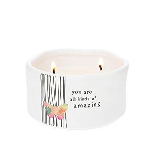 Pavilion Gift Company You are All Kinds of Amazing Double Butterfly Candle in Ceramic with 100% Soy Wax & Cotton Wicks-Tranquility Scent, White