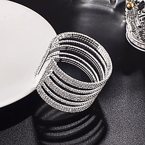 Jojomina Multilayer Sparkling Rhinestone Cuff Bracelet For Women 11 Layers for Women,Crystal Bangle Strand Wrap Bracelet for Party Prom Wedding