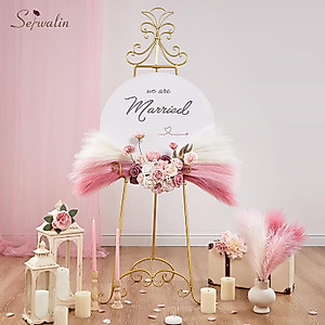 Serwalin Pampas Grass Pink 17.7 Inch 6pcs, Artificial Pampas Grass Faux Pink Pompas Grass Decor, Short Pompous Grass Blush Room Decoration, Wedding Party Centerpieces Valentine Mothers Day