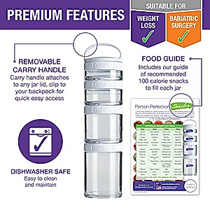 Portion Control Container for Weight Loss | 4 Piece Stackable Snack Container for Adults & Kids | Bariatric Portion Control Containers | On The Go Snack Container with Guide by Portion Perfection