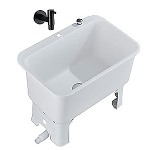 Commercial Floor Mount Mop Sink, Laundry Tub Slop Sink with Drain Button and Faucet for Garages, Basements, Restaurant