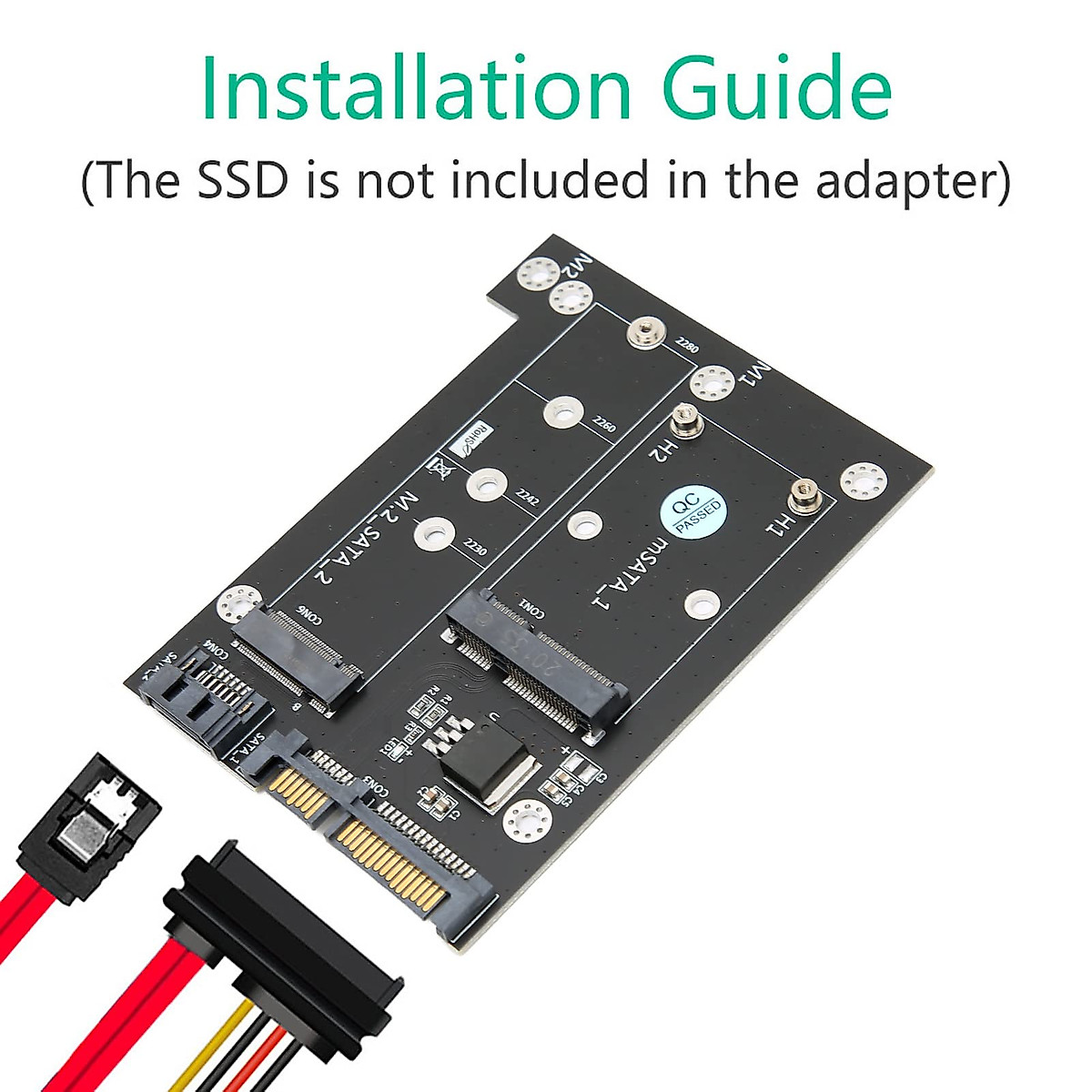 Adapter Card, M.2 and MSata SSD to SATA3, MSata SSD 6Gbps Mass Storage Interface, Read Speed 520MB/S, Plug and Play Suitable for 2230, 2242, 2260, 2280