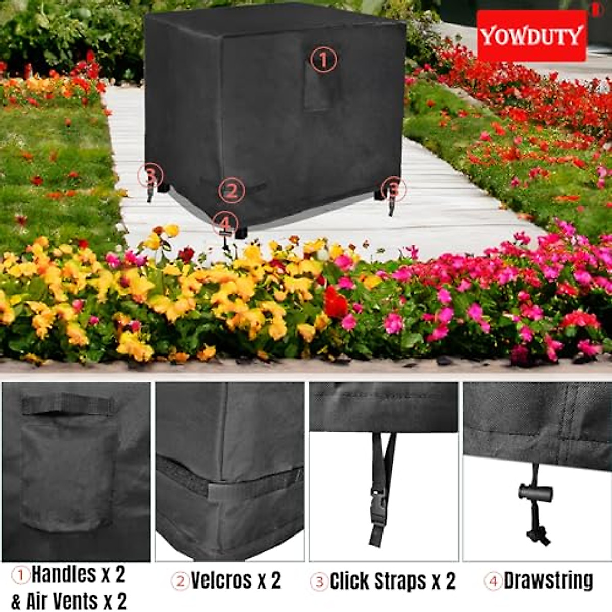 YOWDUTY Propane Fire Pit Cover Square 30 Inch, Waterproof Heavy Duty 600D Gas Fire Pit Table Cover 30 x 30 x 25 Inch, Fit 28-30 Inch Firepit Table, All-weather Protection For Patio Fire Table