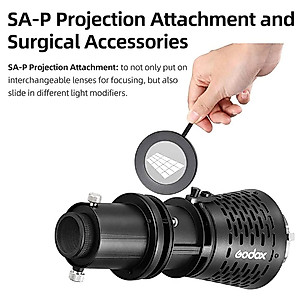 Godox SA-17 Bowens Mount Adapter with Godox SA-P Projection Attachment + SA-06 Iris Diaphragm + SA-09-001 GOBO Set + SA-10 GOBO Set Holder Create Theatrical Effect for Bowens Mount LED Video Light