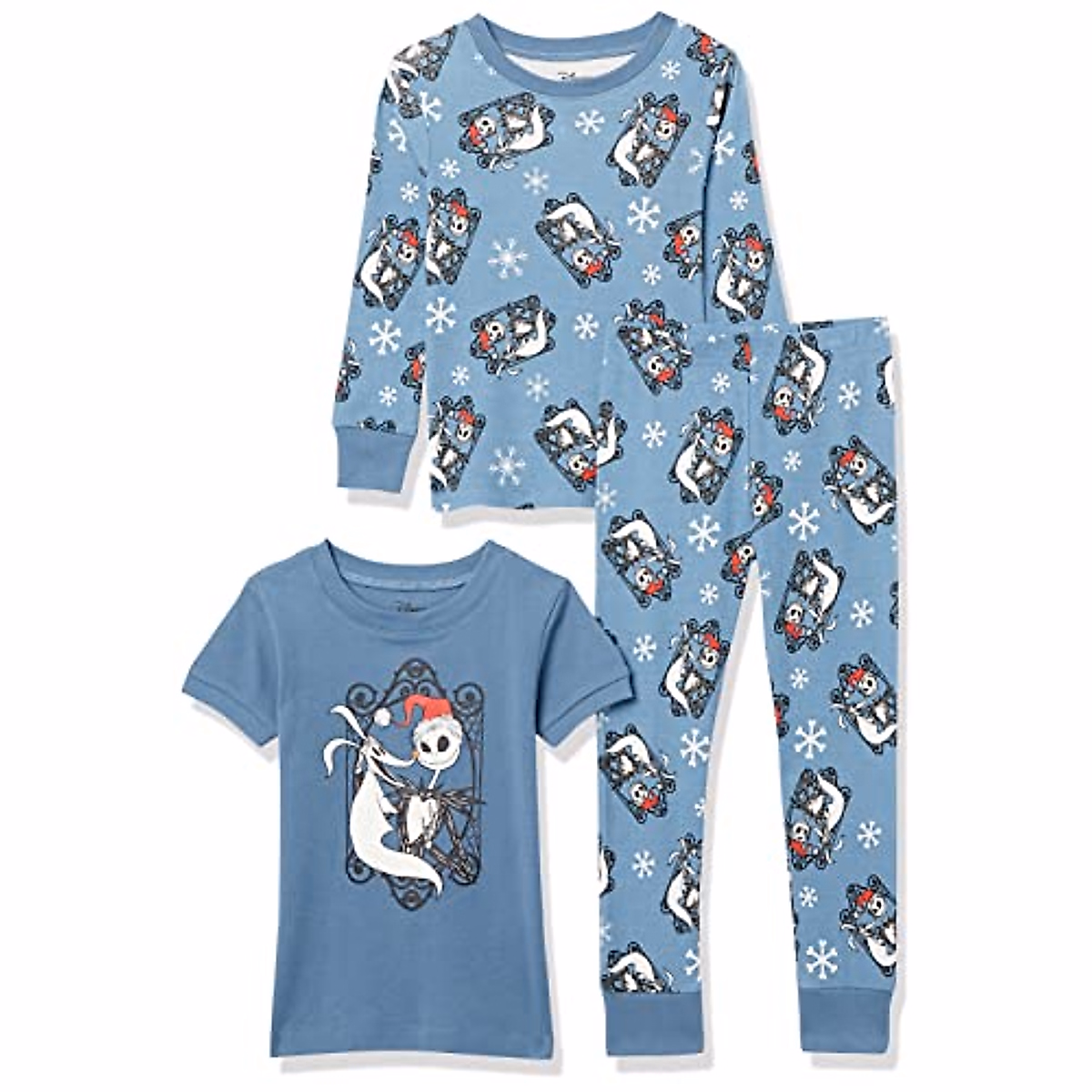 Amazon Essentials Disney | Marvel | Star Wars Unisex Kids' Snug-Fit Cotton Pajama Sleepwear Sets, Nightmare Santa Jack, 12
