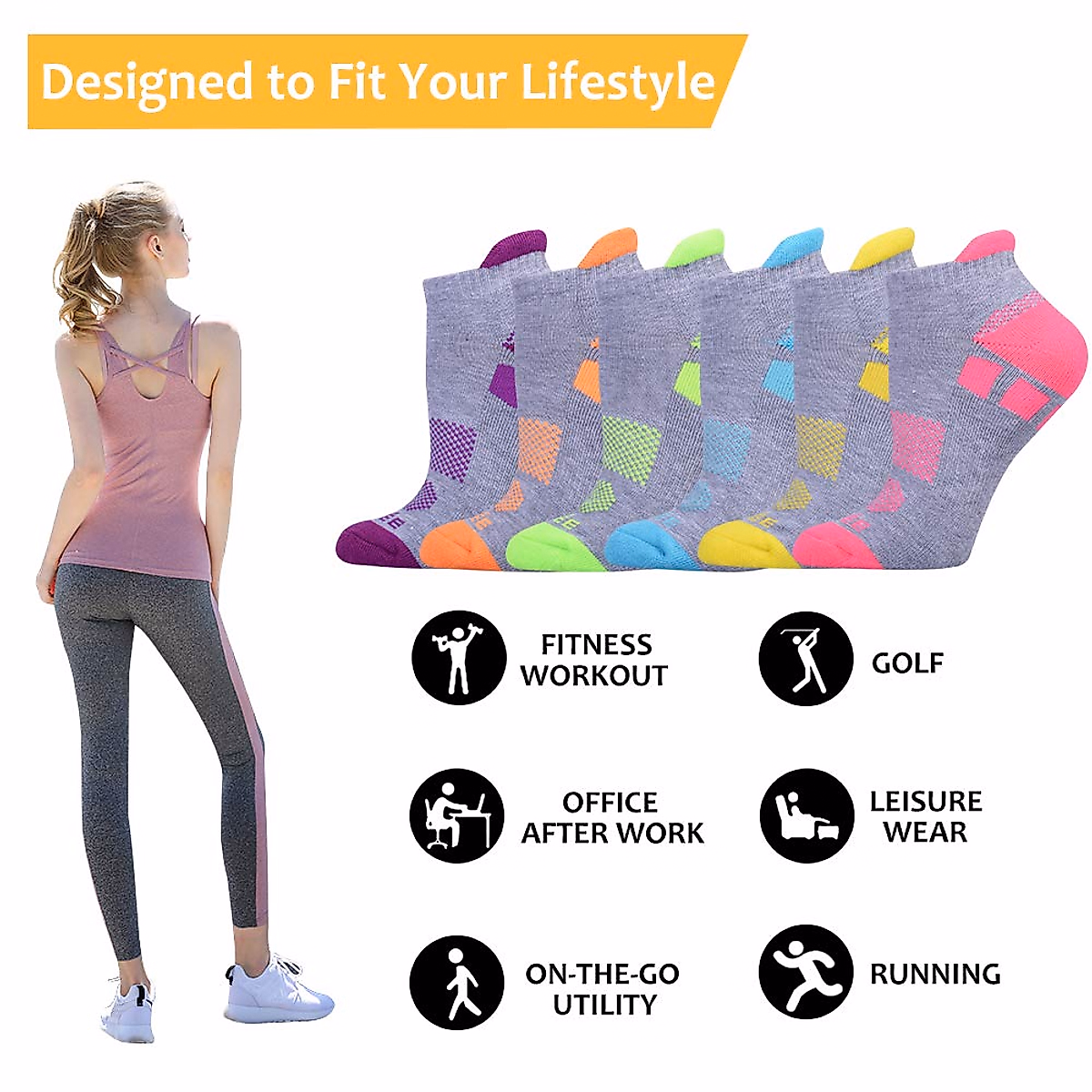 JOYNÉE Women's Ankle Athletic Running Socks Performance Cushioned Low Cut Sports Socks with Heel Tab 6 Pairs,Sock Size 9-11,Grey