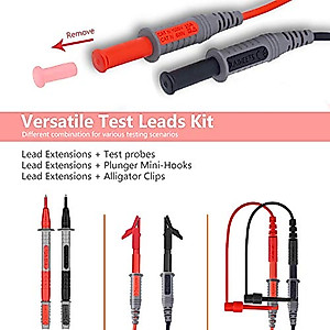 KAIWEETS Soft Silicone Electrician Test Leads Kit CAT III 1000V & CAT IV 600V with Alligator Clips and Needle Probe for Fluke/AstroAI/INNOVA Multimeter Electronic Clamp Meter 9PCS