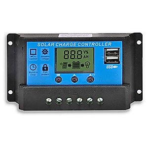 20A Solar Charge Controller, Solar Panel Charge Controller Intelligent Regulator with Dual USB Port 12V/24V,PWM Auto Paremeter Adjustable LCD Display Blue