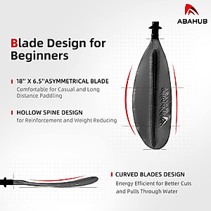 Abahub 1 x Kayak Paddles, 90.5 Inches Kayaking Oars for Boating, Canoeing with Free Paddle Leash, Aluminum Alloy Shaft Black Plastic Blades