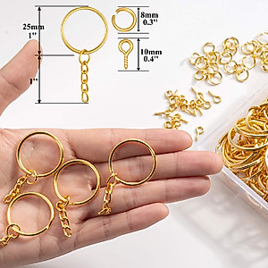 100Pcs Keychain Rings 1 Inch/25mm Gold Key Chain Rings with 100Pcs Jump Rings and 100Pcs Screw Eye Pins Bulk for Crafts