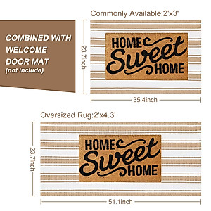 Collive Tan Outdoor Rug, 2x4.3 Striped Front Door Rug Cotton Hand-Woven Reversible Welcome Mats Outdoor Layering Rug Modern Porch Rugs for Farmhouse Entryway Entrance Decor