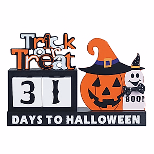 DEWBIN Halloween Decorations Indoor, Large Size Wood Block Set with Pumpkin Cat Halloween Countdown Decor, THRICK or TREAT Table Centerpiece for the Home, Mantle, Halloween Party Decorations