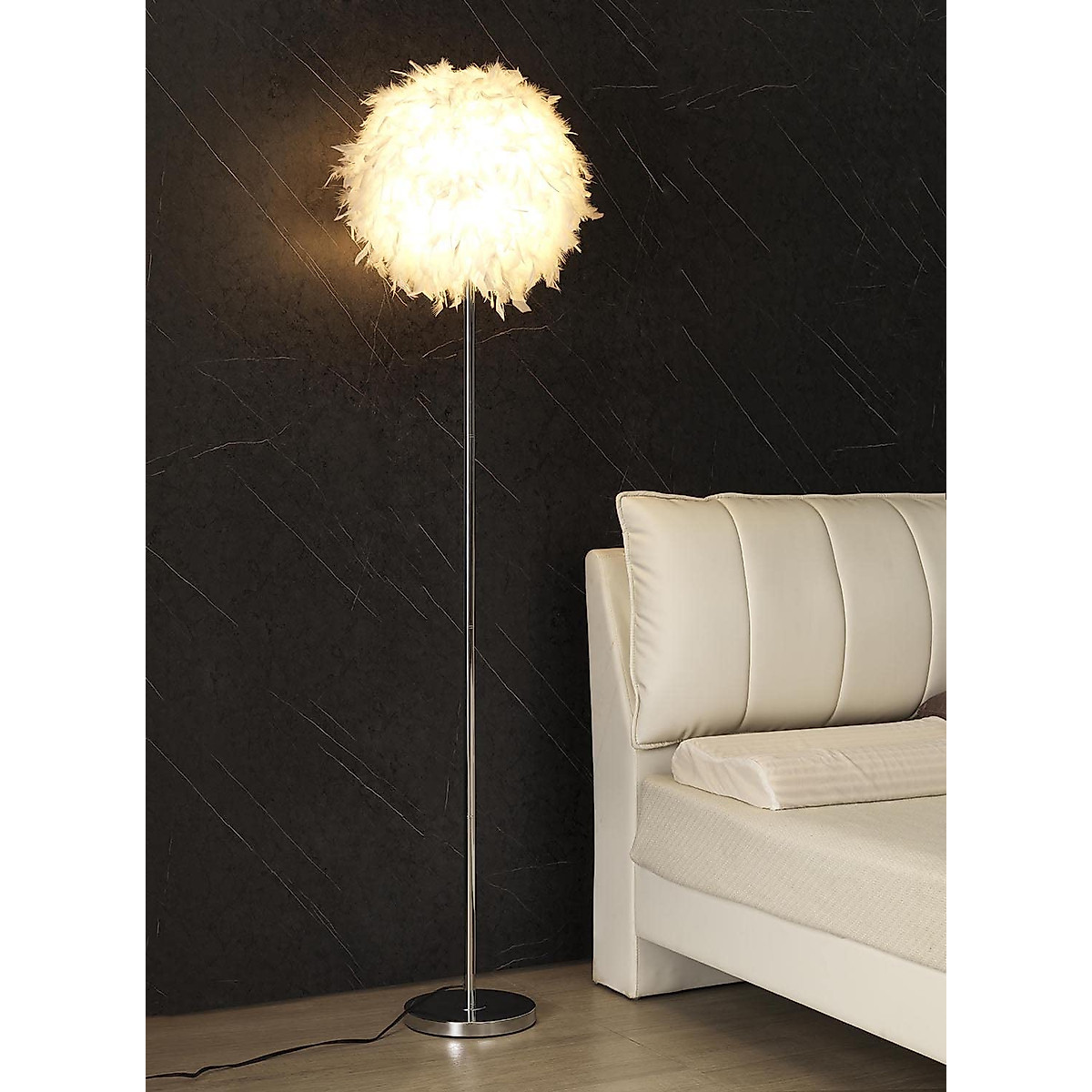 Surpars House Floor Lamp, Elegant White Feather Standing Lamp with On/Off Switch in Line