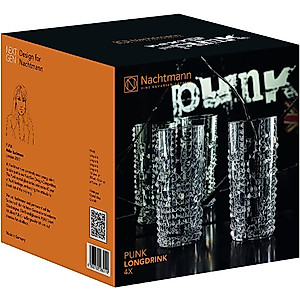 Nachtmann Brand Punk Collection Crystal 6” Long Drink, Set of 4, Clear Glass, For Cocktails or Non- Alcoholic Beverages,13-Ounce Capacity, Dishwasher Safe