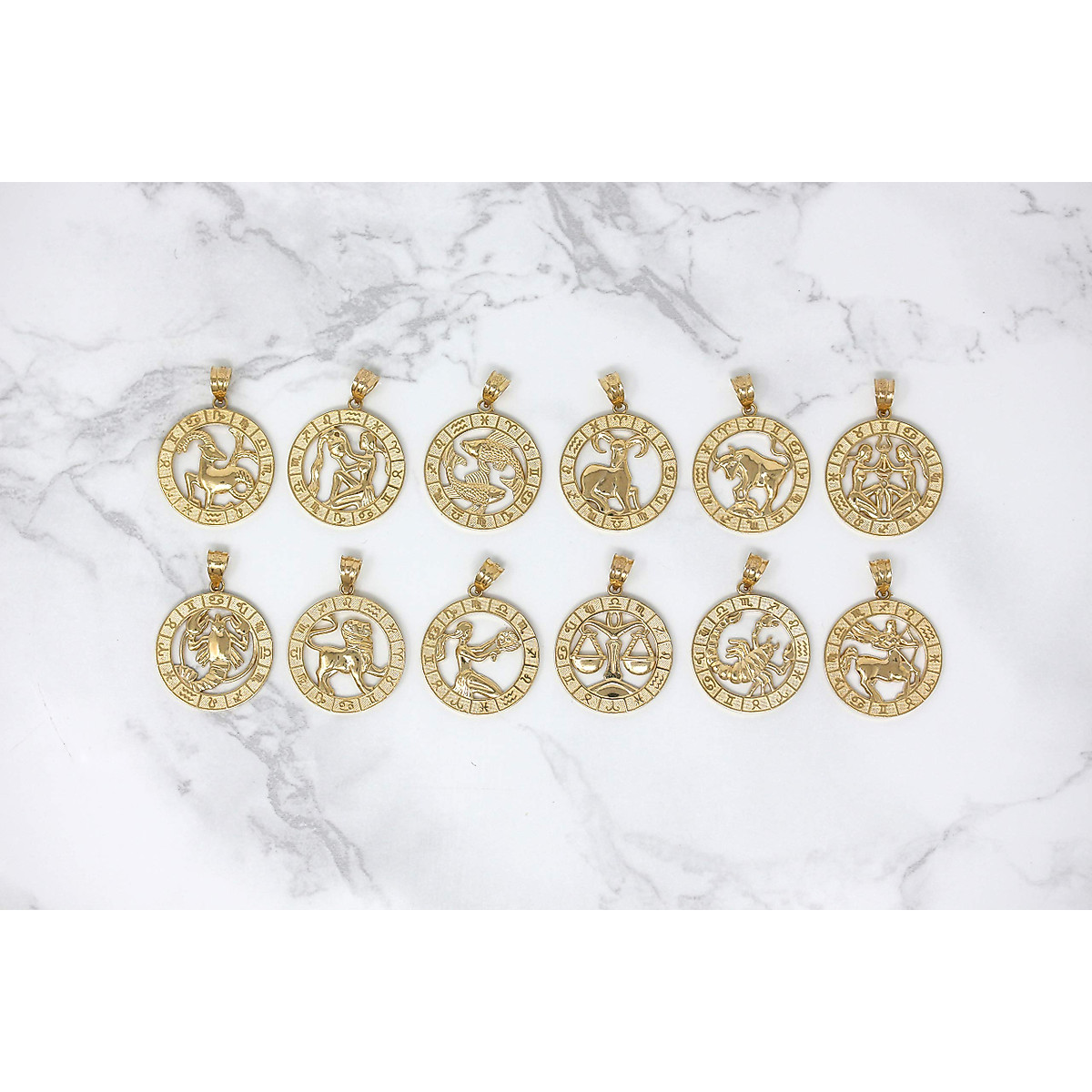 CaliRoseJewelry 14k Yellow Gold Pisces Zodiac Pendant Necklace, 22"