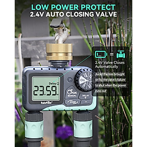 RAINPOINT Water Timer for Garden Hose - Sprinkler Timer with Brass Swivel - Rain Delay/Manual Watering/Automatic Irrigation Controller System Hose Timer Programmable Faucet Timer for Yard, 2 Outlet