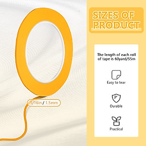 Cornison 3 Rolls Pinstripe Tape Thin Tape Masking Tape Automotive for DIY Car Auto Paint (Yellow,1/16 Inch x 60 Yard)