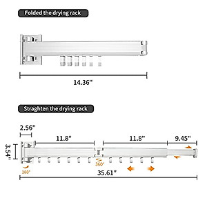 Clothes Drying Rack Retractable Wall Mounted Drying Racks 2 fold Indoor Collapsible Clothing Racks Space Saving Hanging Clothes Laundry Drying Rack for Room Organization Balcony Bathroom White