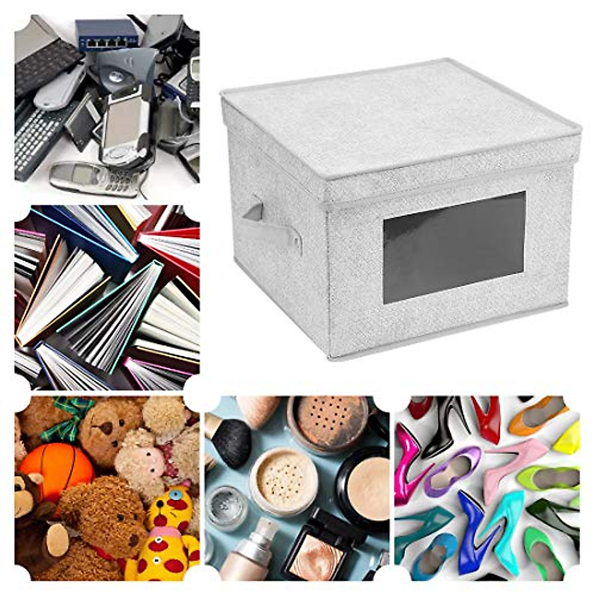 i BKGOO Storage Box with Lid,Fabric Cube Storage Bin,Foldable Clear Window Storage Boxes with Cover for Home Bedroom Closet Office Nursery 4-Pack 12 x 12 x 8.5 inch