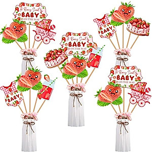Balterever Strawberry Baby Shower Decorations for Girl 24pcs A Berry Sweet Baby Is on The Way Centerpieces Party Supplies Strawberry Baby Shower Centerpieces Sticks Berry Sweet Summer Fruit Party