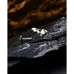 COCHARM G23 Solid Titanium Cartilage Earrings Stud 16G Silver Threadless Push in Helix Earrings for Women Cute Bat Helix Piercing Jewelry Surgical Steel Hypoallergenic