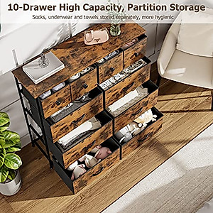 Nicehill Dresser for Bedroom with 10 Drawers, Storage Drawer Organizer, Tall Chest of Drawers for Closet, Living Room, Hallway, Entryway, Fabric Drawers (Rustic Brown)