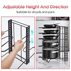 G-TING Expandable Iron Pot Rack Organizer, 8 Adjustable Tiers, Black, 3 DIY Methods, Easy to Install, Solid Construction, 15 x 15 x 10 in