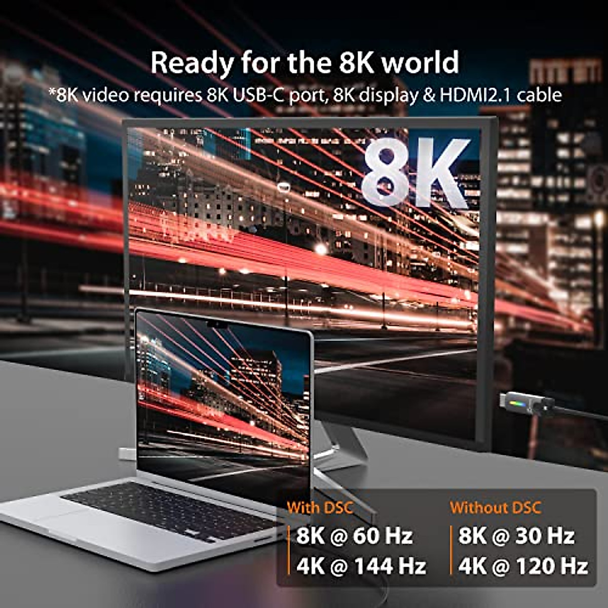 j5create USB Type C to HDMI Cable- 5.9FT / 1.8m (8K@60Hz, 4K@120Hz) with RGB LED Light for MacBook Pro, MacBook Air, iPad Pro, Samsung Galaxy, Surface Pro, Dell, HP (JCC157)