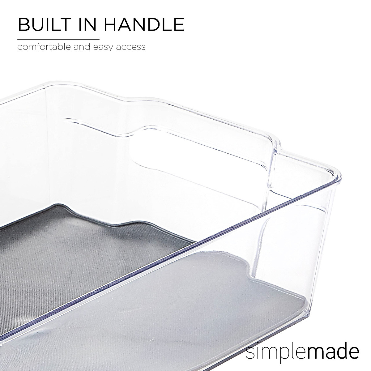 Clear Refrigerator Organizer Bins - 2 Pack Large Sized (8.25" x 12.5") Clear Bins for Fridge with Liners, Containers for Fridge and Freezer, Multipurpose Storage for Kitchen, Office, Bathroom (Grey)