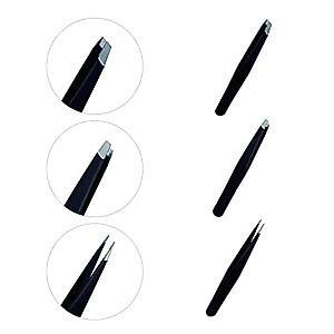 3pcs Premium Eyebrow Tweezers/Set - Stainless Steel Plucking Hair Tweezers Kit, Precision Sharp Flat/Slant/Pointed Tip Tweezers for Body, Ingrown and Facial Hair Remover for Men and Women