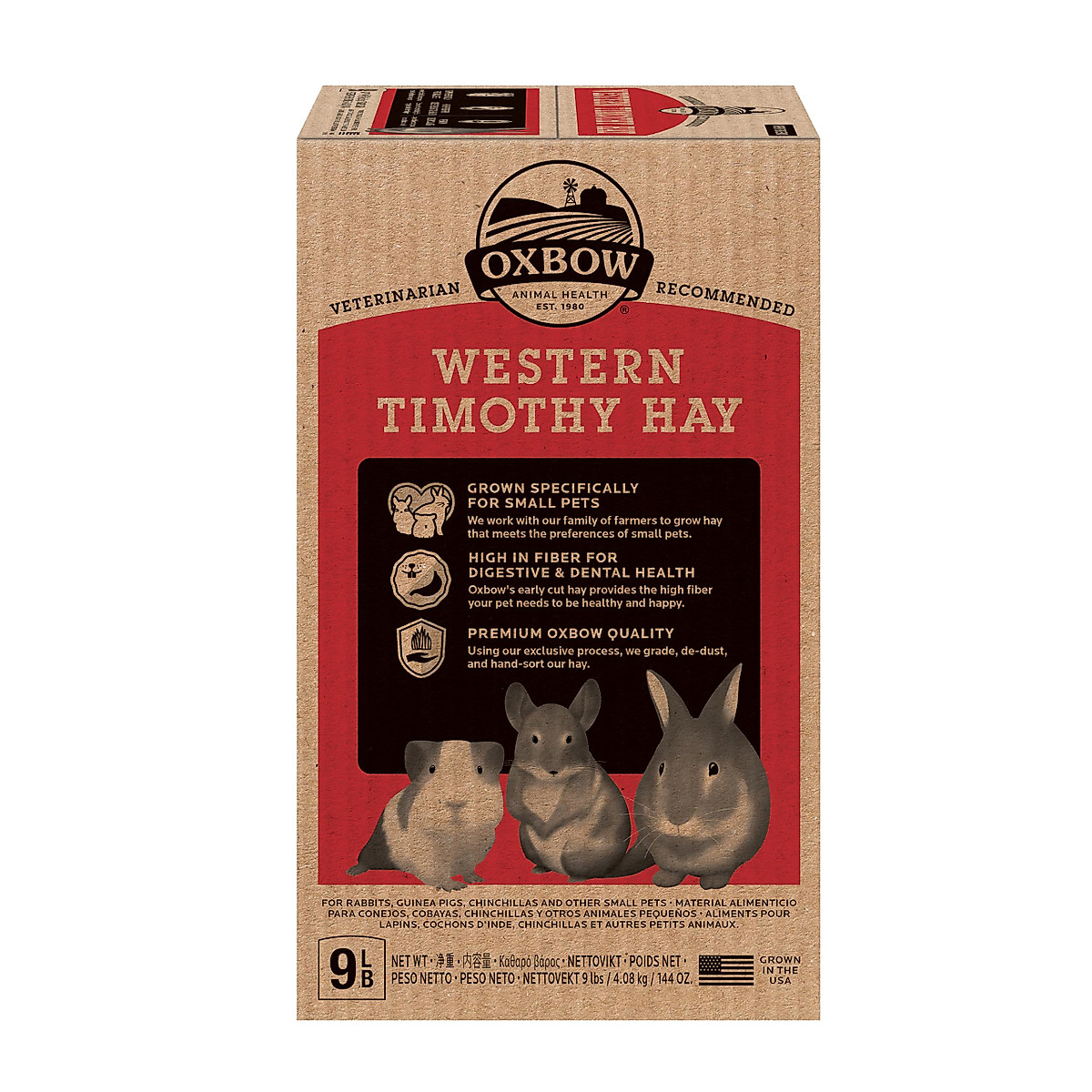 Oxbow Animal Health Western Timothy Hay - All Natural Hay for Rabbits, Guinea Pigs, Chinchillas, Hamsters & Gerbils-Veterinarian Recommended- Digestive & Dental Health- Grown in the USA- 9lb.