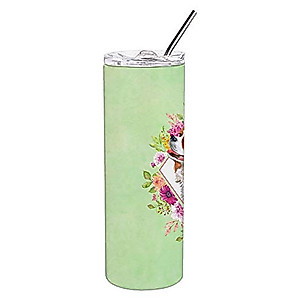 Caroline's Treasures CK4286TBL20 Cavalier King Charles Spaniel Green Flowers Double Walled Stainless Steel 20 oz Skinny Tumbler, 20 oz, multicolor