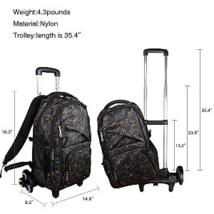 YOUCIDI Rolling Wheels High-Capacity School Bag Backpacks for Students Climbing Stairs Black and Yellow,