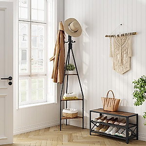 Hoctieon 3-Tier Coat Rack Freestanding with Hooks, Industrial Coat Tree Freestanding, Mordern Coat Racks Free Standing with Shelf, Coat Rack with Storage for Clothes, Hats, Bags