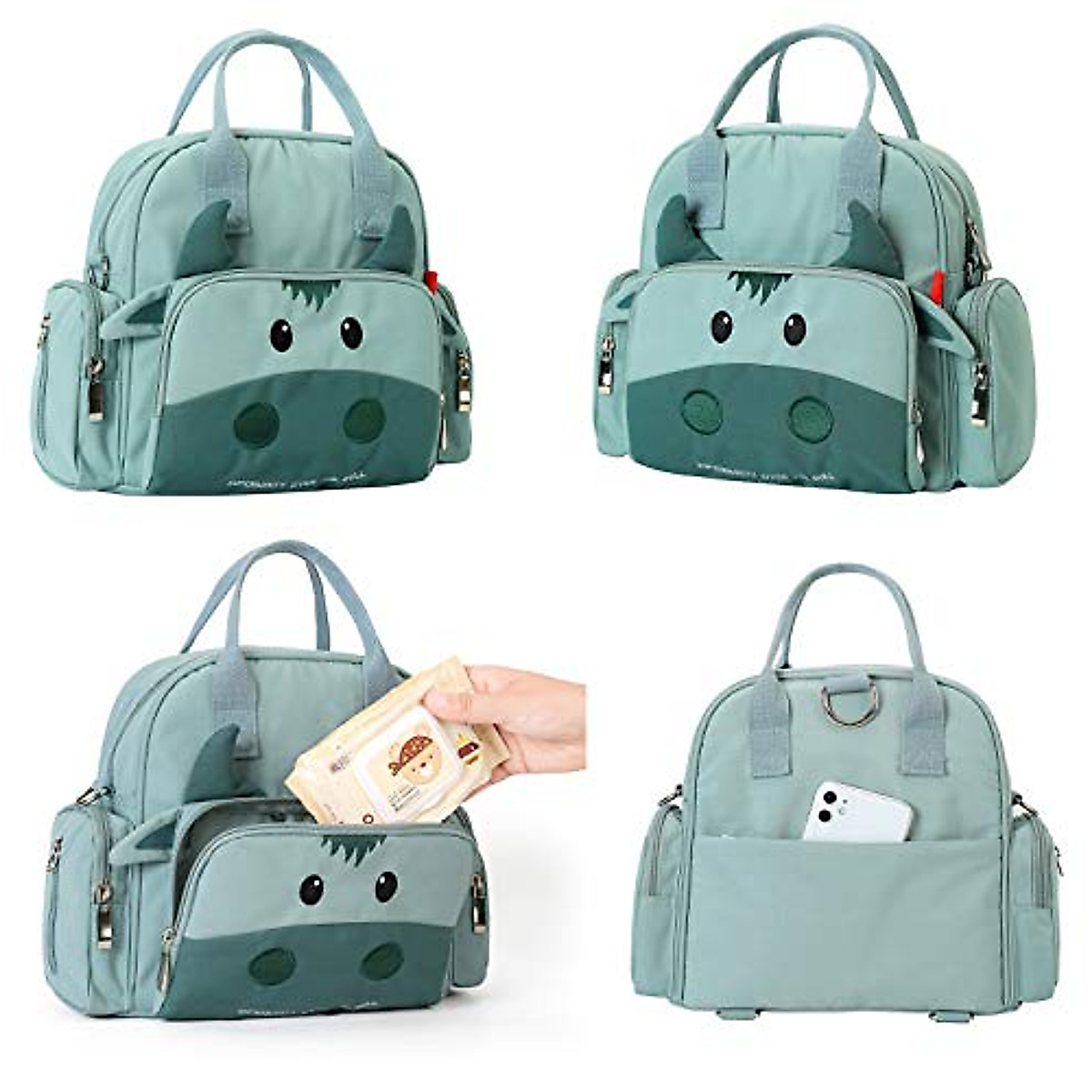 Quality Small Cute Multi-Function Diaper Bag Tote Messenger Backpack-Blue