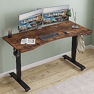 Suhapup Electric Height Adjustable Computer Desk,55x30 inches Desk with Memory Controller Corner Standing Desk Modern Workstation with Ergonomic Desk Rustic Brown Splice Board/Black Frame