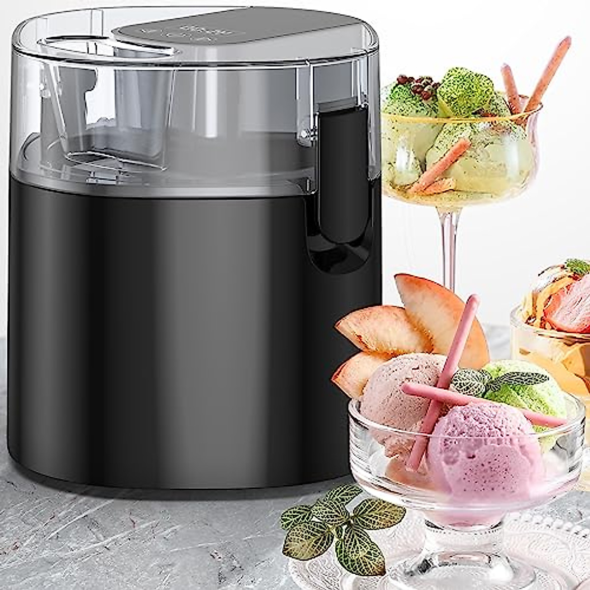 Ice Cream Maker, Ice Cream Machine 1.58 Quart Ice Cream Maker Machine Frozen Yogurt Machine with Double-Insulated Freezer Bowl, Digital Timer, Clear Lid, Gifts for Kids or Family