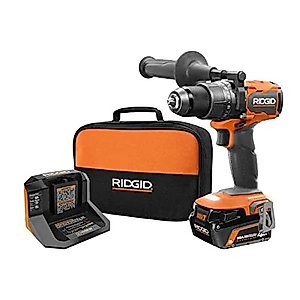 RIDGID 18V Brushless Cordless 1/2 in. Hammer Drill/Driver Kit with 4.0 Ah MAX Output Battery, 18V Charger, and Tool Bag