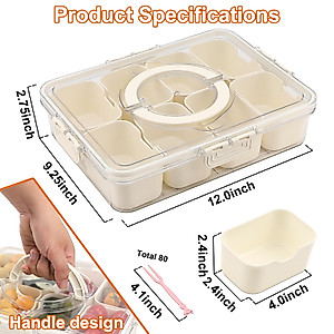 KIUGCO Divided Snackle Box Charcuterie Container with Lid and Handle, Portable Snack Serving Tray with 8 Compartments for traveling, Party, Fruit, Nuts, Candy, Entertaining, Picnic, 2 Pack