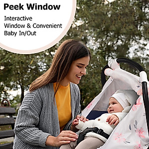 3-in-1 Car Seat Cover Baby, Breathable Peekaboo Sunshade and Mosquito Net, Universal Fit Infant Car Seat, Stretchy Canopy with Portable Storage Bag, Soft and Lightweight