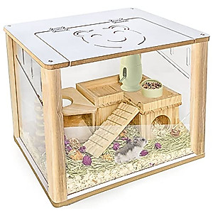 Chngeary Hamster Cage with Transparent Walls, Small Animal Cage Can Observe Pets in Time, Hamster Landscaping House for All Hamsters, Rats, and Other Small Animals of Similar Size