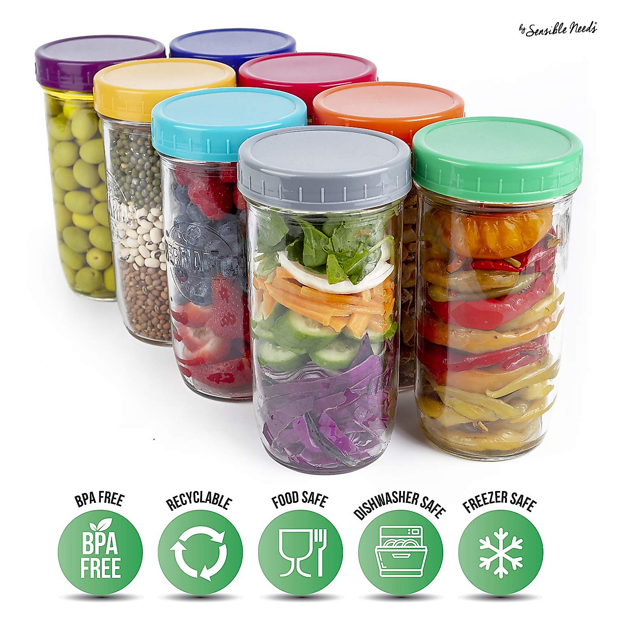 16 Pack Colored Plastic Ball Jar Lids, Kerr - 8 Regular Mouth & 8 Wide Mouth Mason Jar Lids Canning lids for Canning Jars, Reusable Mason Jar Plastic Lids for Yogurt