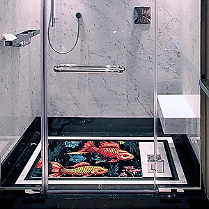 Bath Tub Shower Mat - Anti-Slip PVC Material 15.1x26.8 in, Gentle Cushioning Quick Drying Suction Cups Reliable Solution - Cute Fish Pattern Non-Slip Floor Mat