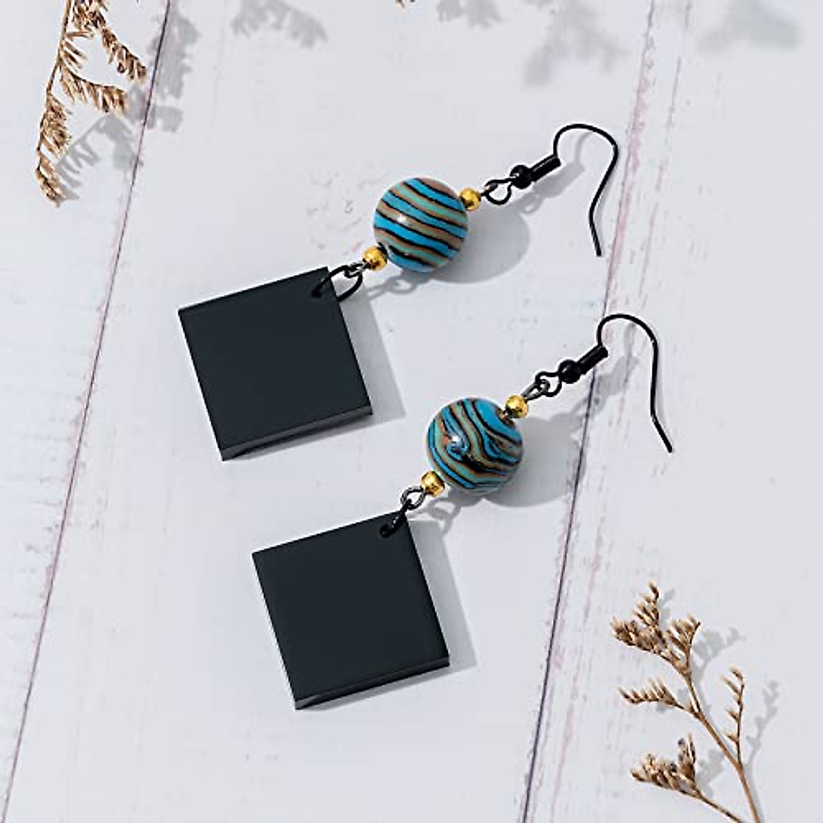 Handmade Earrings Stone Drop Dangle Earrings Black Resin Earrings for Women and Girls